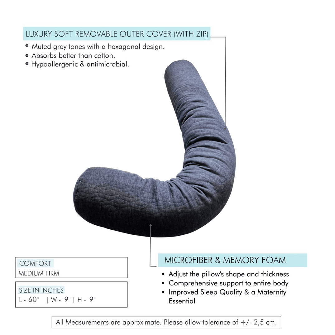 Sophia - Memory Foam & Micro Fiber J-Shaped Pregnancy Pillow for Full ...
